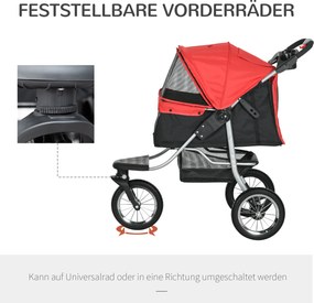 PawHut Kočárek pro psy Dog Buggy Cat Buggy Pet Stroller skládací se 3 koly pro psy a kočky Oxford Red Black 109,5 x 54,5 x 106,5 cm |