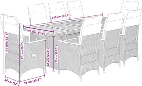 9dílný zahradní bistro set s poduškami šedý polyratan 3277252