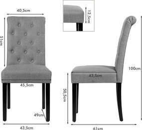 Costway Sada 2 knoflíkových všívaných jídelních židlí Polstrované