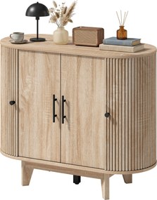 HOMCOM komoda do obývacího pokoje, oválný úložný nábytek se 4 dveřmi a nastavitelnými vloženými policemi, 90 x 40 x 76 cm, dub