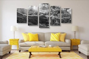 5-dílný obraz majestátní horská krajina v černobílém provedení Varianta: 200x100