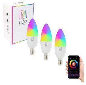 IMMAX NEO SMART LED E14 6W RGB+CCT+CCT barevná a bílá, stmívatelná, WiFi, 3ks 07716C