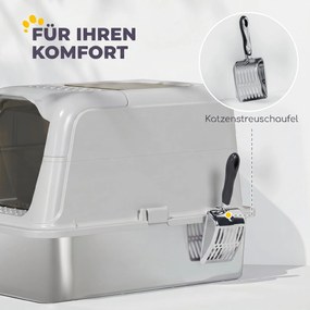 PawHut krytý kočičí záchod s nerezovou vanou — proti roznášení steliva, nepropustný, snadné čištění; pro velké kočky do 8 kg, 60,4 x 40,4 x 41,8 cm, …