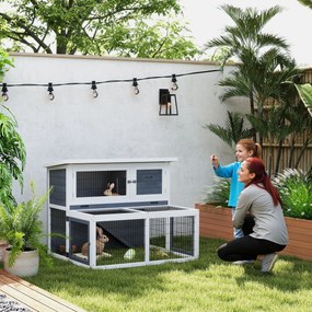 PawHut Kotec pro králíky 2 patra se skládací střechou, dřevěná králičí klec, zimní dvoupodlažní dům s výběhem 122x95x93,5 cm, venkovní úkryt pro malé…