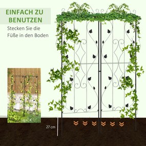 Outsunny ocelová mříž 2 ks, zapichovací odolná opora s listovým vzorem, 50 x 181 cm — černá