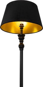 Chytrá stojací lampa černá s stínítkem černým se zlatem 45 cm vč. Wifi A60 - Classico