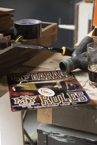 Nástěnná kovová cedule My Garage My Rules - 25*20 cm