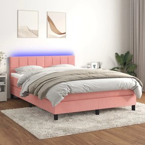 Box spring postel s matrací a LED růžová 140x200 cm samet,  3134410