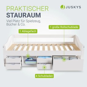 Juskys Dětská postel Nalu 90 × 200 cm s úložným prostorem