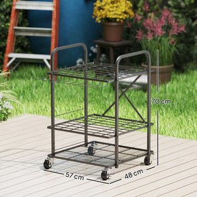 Organizér na zahradní nářadí Outsunny s 9 háčky, držák na 40 nástrojů, kovový regál na kolečkách do garáže pro nůžky, lopaty, hrábě, černý