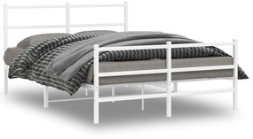 Kovový rám postele s hlavovým a nožním čelem bílý 140 x 190 cm