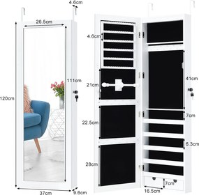 Costway Šperkovnice s 15 LED světly a zrcadlem po celé délce a montáží