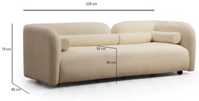 Designová 3-místná sedačka Zahira 228 cm krémová