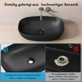 černé keramické umyvadlo BRUSSEL DU104B 60cm Velikost: 600x385x135mm