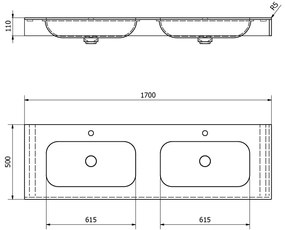 Sapho EMICO dvojumyvadlo, Rockstone, 170x50cm, límec L, bílá mat - EM170-B2M-L