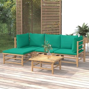 vidaXL 5dílná zahradní sedací souprava se mi poduškami bambus [3155082] Barva polštáře: Zelená