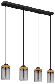 GLOBO Závěsné moderní světlo nad jídelní stůl FINCA, 4xE27, 40W, černé, dřevěné 15557-4H