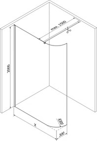 Mexen Kioto, zaoblená sprchová zástěna 80 x 200 cm, 8mm čiré sklo, černý profil, 800-080-101-70-06