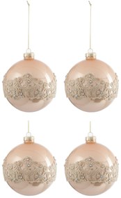 Sada béžovo zlatých vánočních koulí s krajkou L (4ks) - 10*10*10 cm