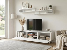 TV stolek MIYA 150 cm s nástěnnou policí, bílý