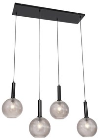 Designová závěsná lampa černá s kouřovým sklem 4-světla - Chico