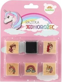 TEDDIES Dřevěná razítka Jednorožci / 5+1 ks s poduškou / 3x3 cm / od 3
