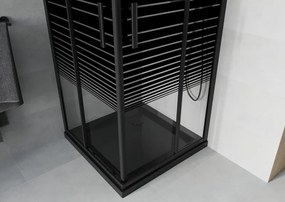 Mexen Rio, čtvercový sprchový kout 90(dveře)x90(dveře)x190 cm, 5mm čiré sklo-vzor pásky, černý profil + černá sprchová vanička SLIM, 860-090-090-70-20-4070B