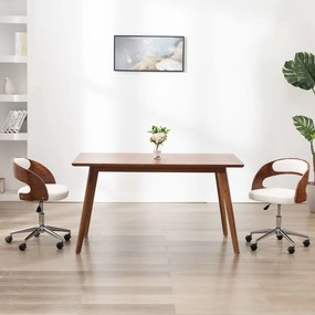 Otočná kancelářská židle bílá ohýbané dřevo a umělá kůže - Default Title