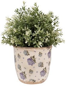 Béžový keramický obal na květináč s květy šeříku Lilla S - Ø 13*12 cm