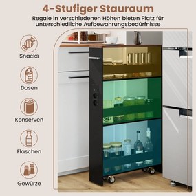 Costway 13 cm tenký úložný vozík s nabíjecí stanicí 4patrový pojízdný kuchyňský