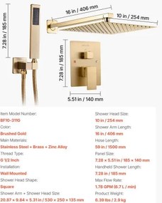 Sprchová baterie VEVOR, 254 mm – 185 × 140 mm