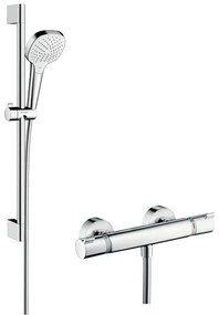 Hansgrohe Croma Select E - Sprchový systém na stěnu Vario s termostatem Ecostat Comfort a sprchovou tyčí 65 cm, bílá / chrom 27081400