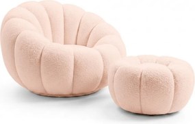 Designové křeslo BLOOM s taburetem, světle růžová