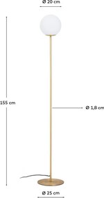 Bílá/ve zlaté barvě stojací lampa se skleněným stínidlem (výška 155 cm) Brisia – Kave Home
