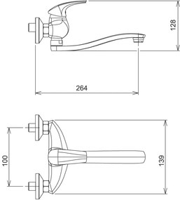 NOVASERVIS dřezová nástěnná baterie 100 mm METALIA 57 chrom, 57074,0