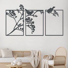 dřevo života 3 dílný dřevěný strom BIRD TREE Zvolte barvu dekoru: Antracitová, Rozměry šxv (cm): 147x80