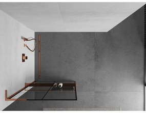 Mexen Kioto+ L, sprchová zástěna Walk-In s poličkou a věšákem 70 x 200 cm, 8mm čiré sklo černý vzor, ​​růžové zlato profil, 800-070-123-60-77