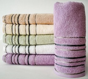 Praktik Froté ručník ZARA, fialový s proužkovanou bordurou, 40x60cm