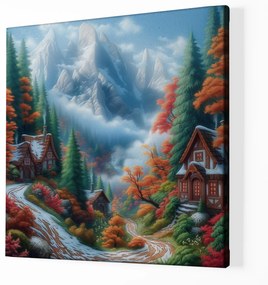 Obraz na plátně - Skalisté hory s jehličnatými lesy FeelHappy.cz Velikost obrazu: 40 x 40 cm