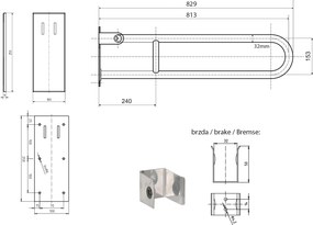 Sapho, Madlo sklopné 813mm, černá, XH518B
