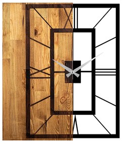 Wallexpert Dekorativní nástěnné dřevěné hodiny Wooden Clock 37, Světlý Ořech, Černá