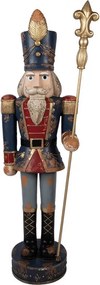 Červeno-modrá antik dekorace socha Louskáček - 39*30*136 cm