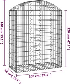 Klenutý gabionový koš 100 x 50 x 120/140 cm pozinkované železo 153436