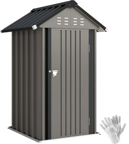 Outsunny pozinkovaný kovový zahradní domek, 1,17 m² (12,6 ft²) – větraný, uzamykatelný, se sedlovou střechou, včetně rukavic, světle šedý | Aosom