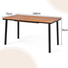 Costway Zahradní stůl s otvorem na slunečník akátové dřevo – 140 × 75 × 76 cm