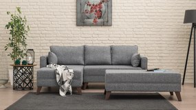 Hanah Home Dvoumístná pohovka BELLA šedá levá 205 cm s taburetem 825BLC1505