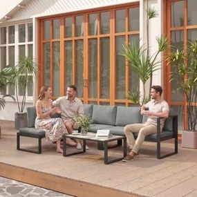 Outsunny rohová zahradní lounge pro 5 osob se 2 pohovkami, křeslo bez opěrky paží, konferenční stolek, tmavě šedá