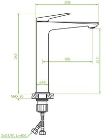 Laveo Rubio, vysoká umyvadlová baterie h-267 s odtokovou zátkou ClickClack, bílá-zlatá lesklá, LAV-BVR_62NG
