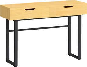 HOMCOM Úzký konzolový stolek se 2 zásuvkami, průmyslový kovový rám, přírodní – 110 × 35 × 76,5 cm