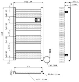 BPS-koupelny Elektrický koupelnový radiátor HYD-LOA-BL 500W 54x96 cm, černý
